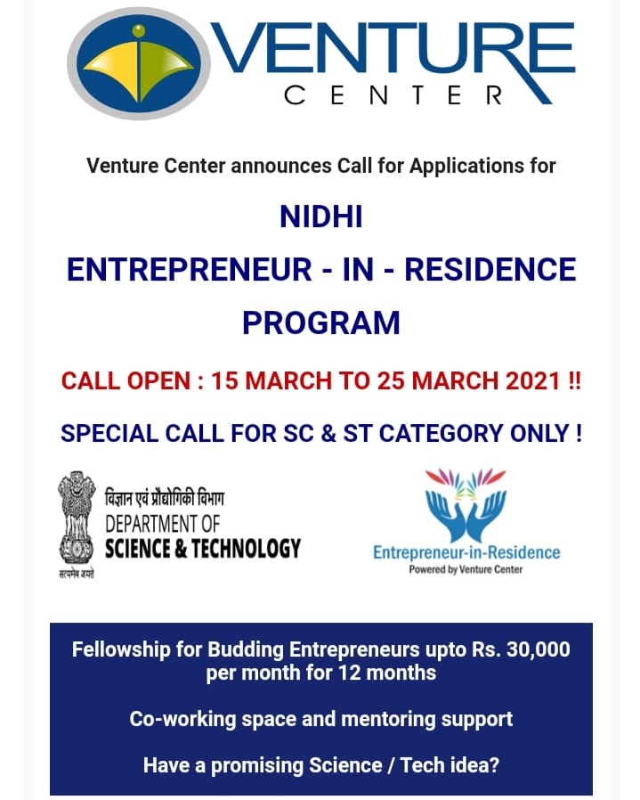 Call for proposal for NIDHI – EIR Fellowship Program